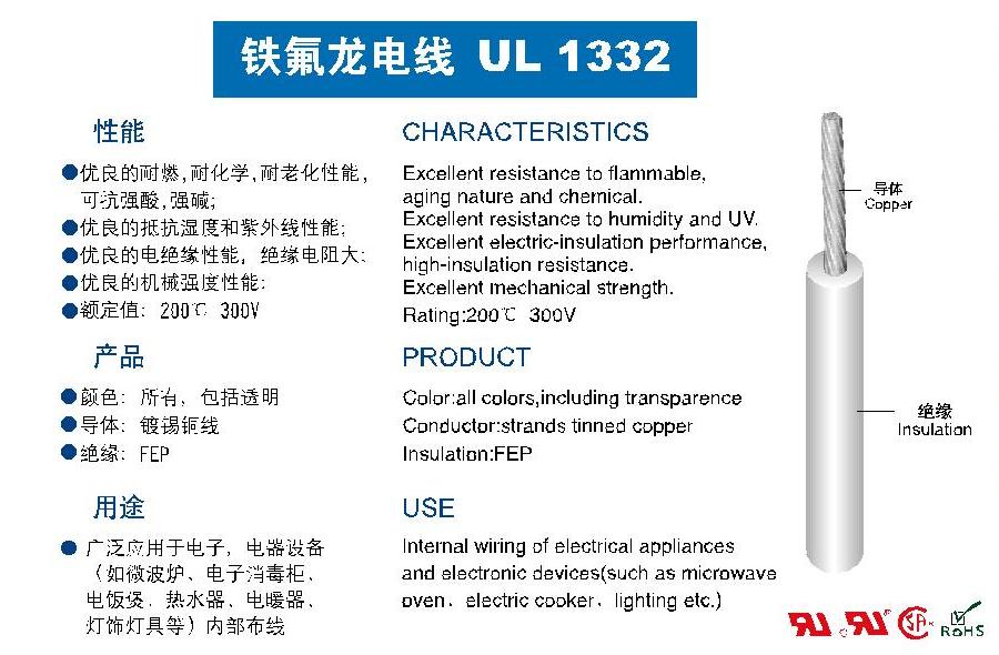 UL1332铁氟龙电线 线规30-10